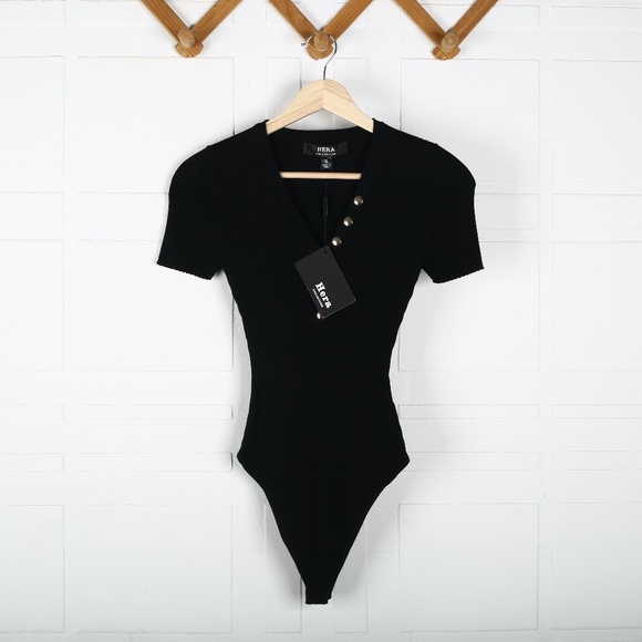 Hera Collection | Tops | Hera Collection Black Ribbed Knit Bodysuit ...